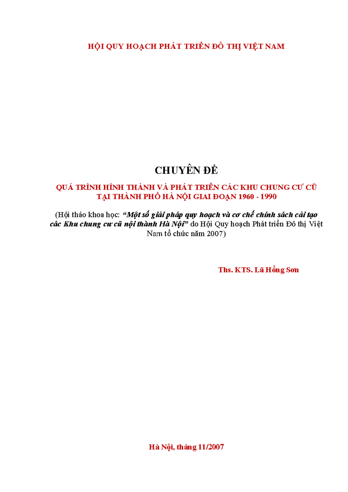 QUA Trinh HINH Thanh VA PHAT TRIN CAC K - HӜI QUY HOҤCH PHÁT TRIӆN ĐÔ THỊ VIӊT NAM CHUYểN Đӄ QUÁ ...