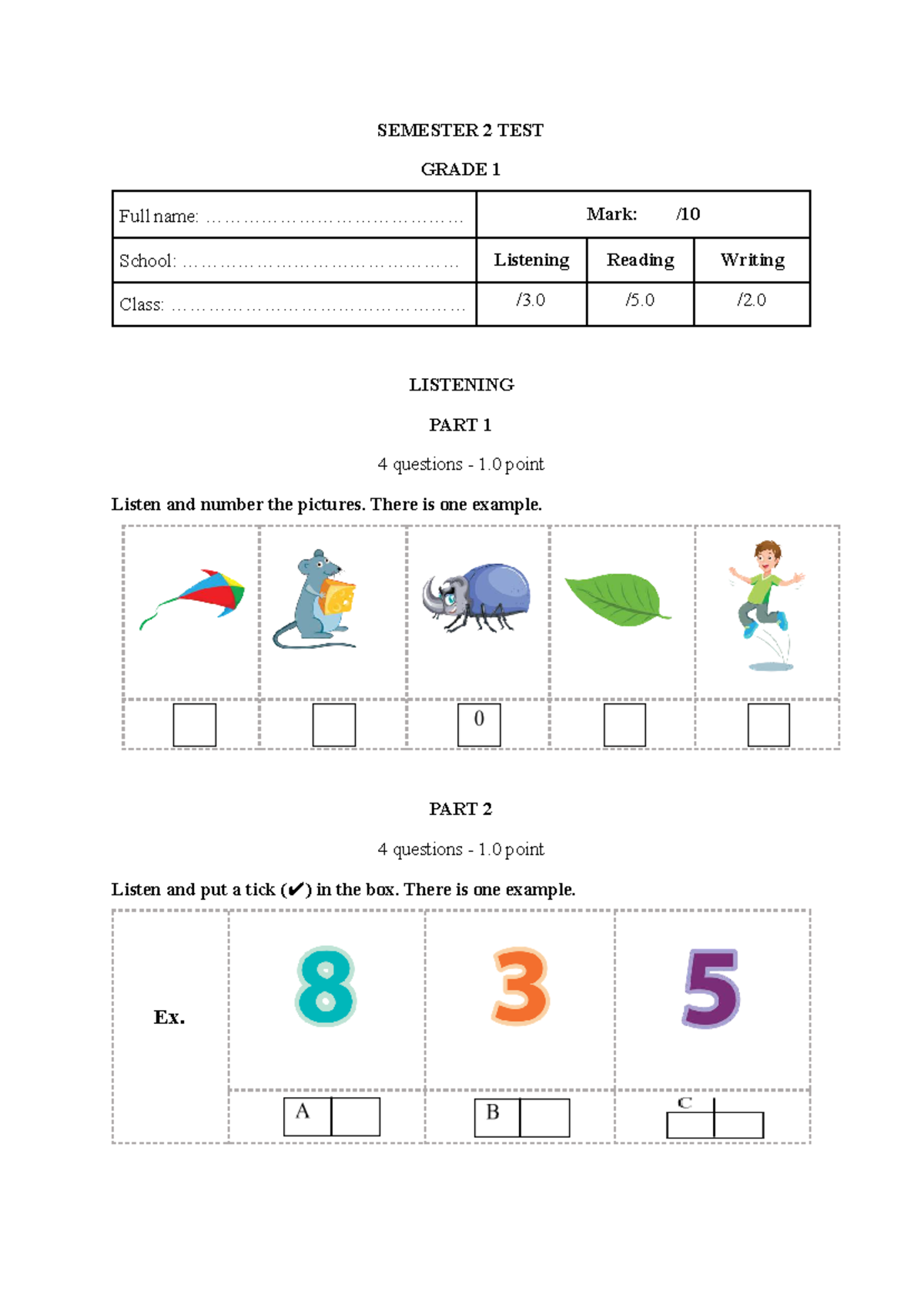 Đề KT HKII Tiếng Anh 1 Smart Start - Listening & Reading Test - Studocu