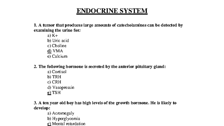 19- Physiology MCQ on Endocrine System - Studocu