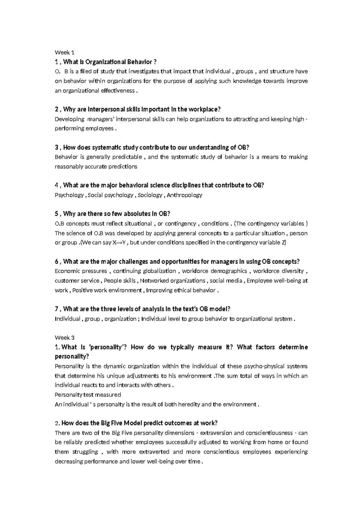 O.B. Notes: Understanding Organizational Behavior and Its Impact - Studocu