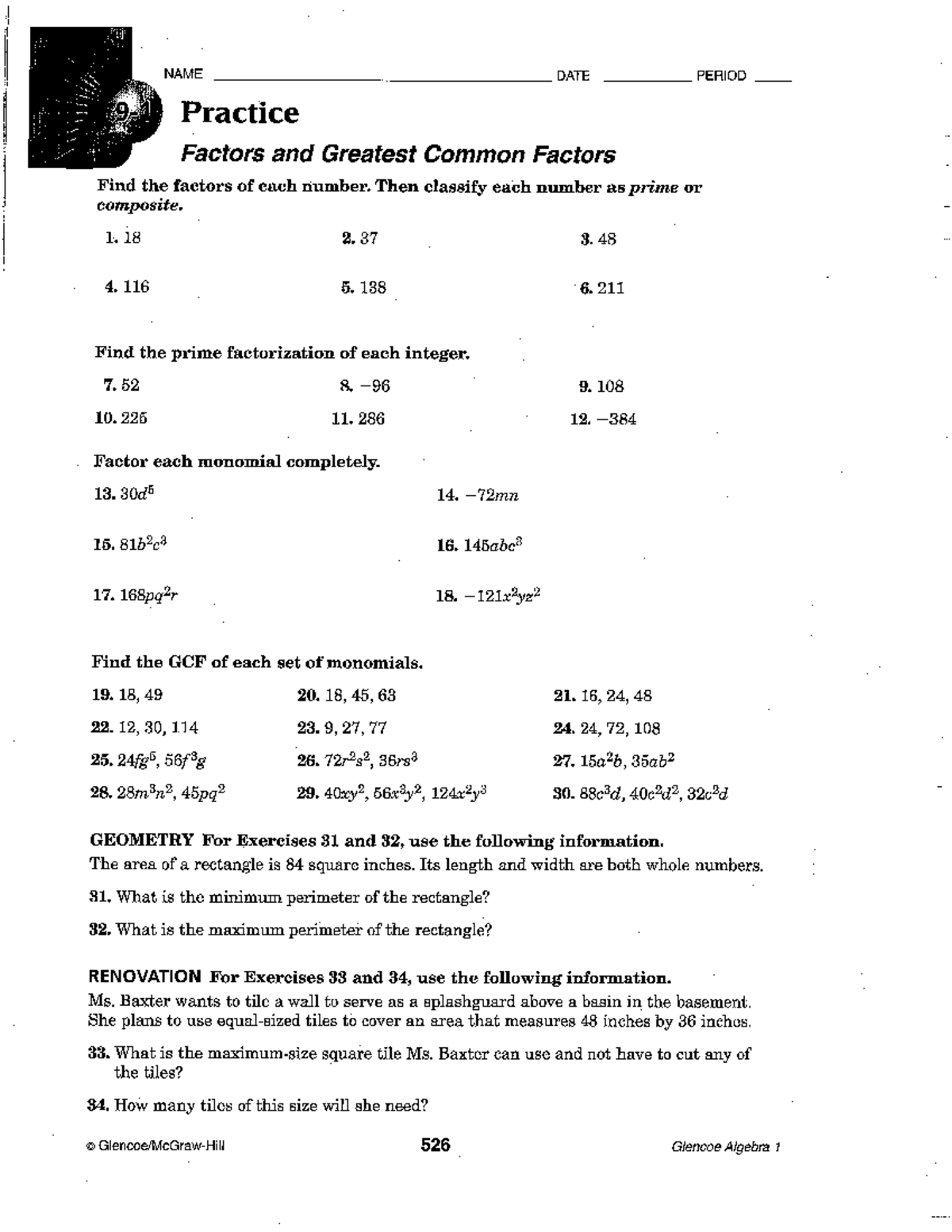 GCF Prime Factorization Factor a Momonial Assignment 2021 - Studocu