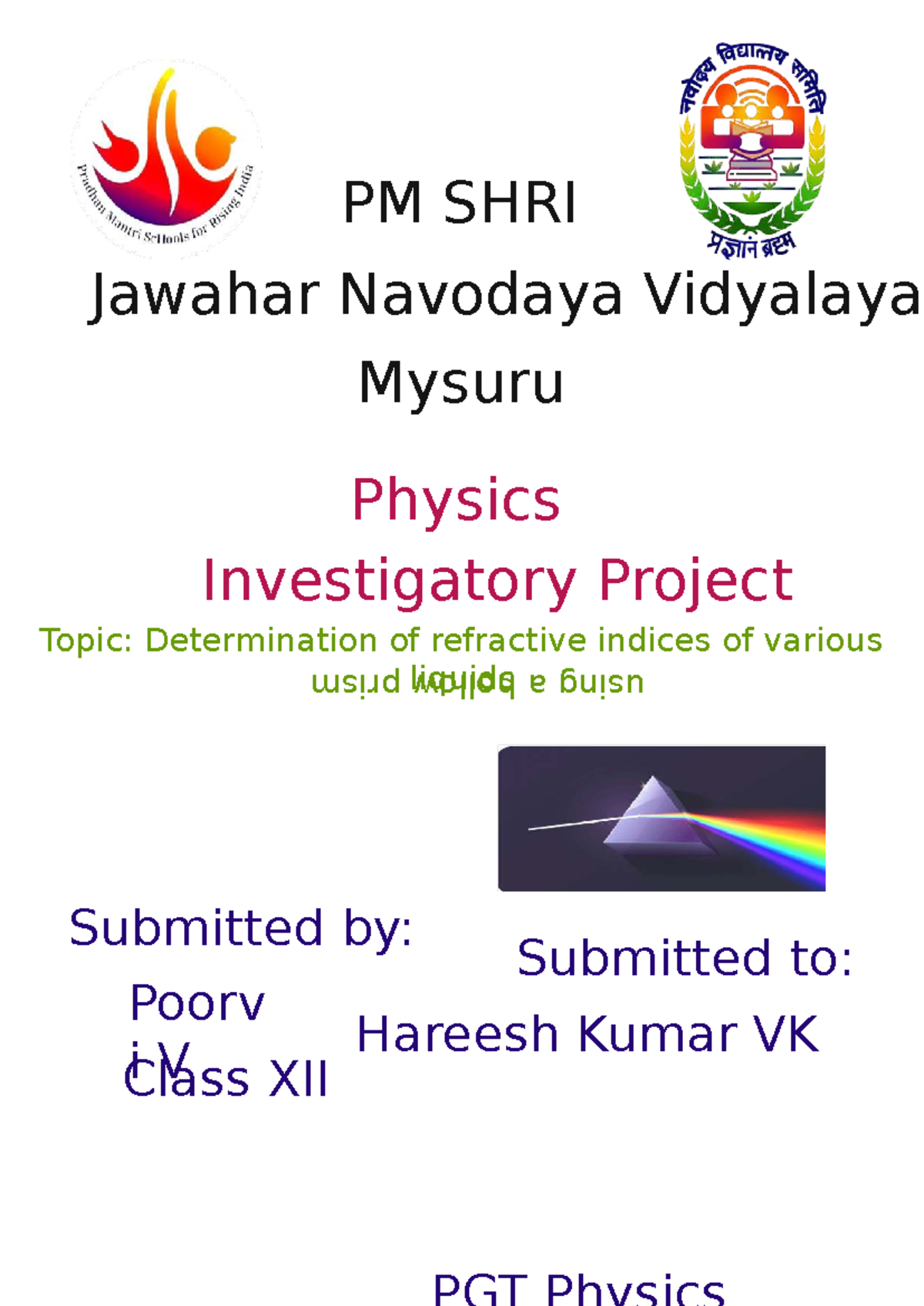 Physics Investigatory Project: Refractive Indices of Liquids (Class XII ...