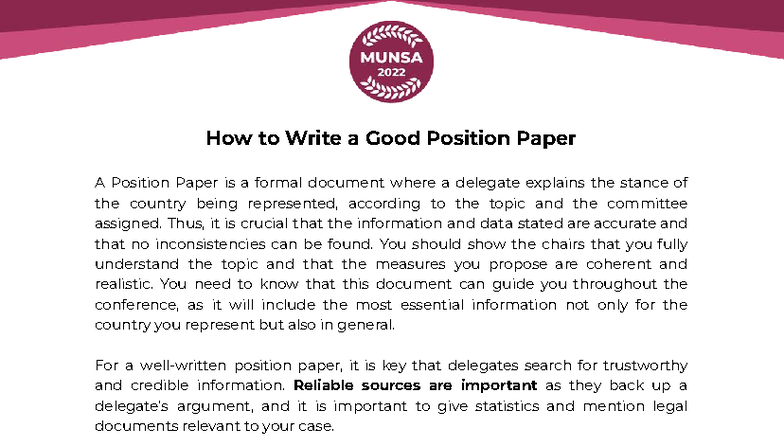 MUNSA: Guide to Writing an Effective Position Paper - Studocu