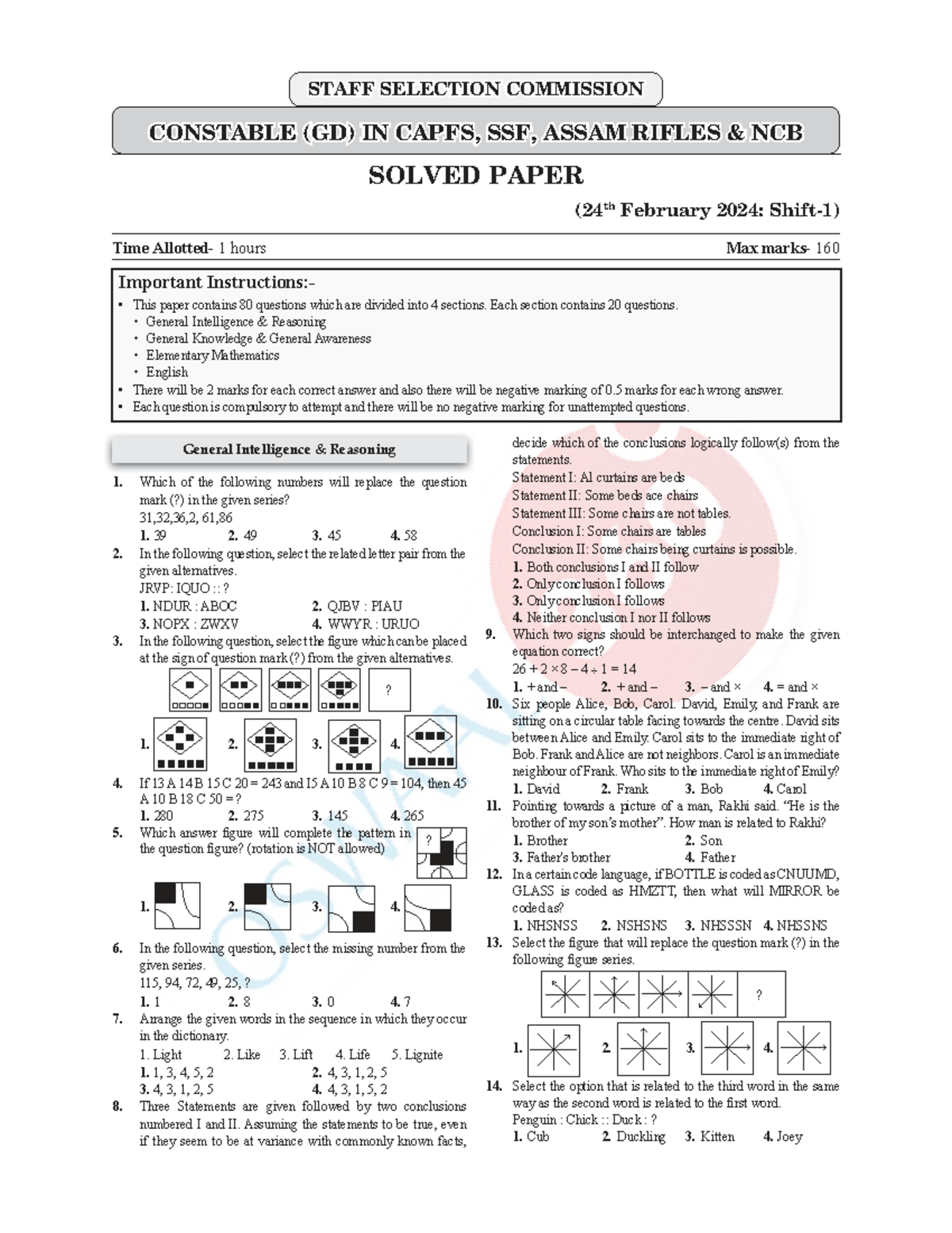 SSC Constable (GD) Solved Paper - 24th Feb 2024 (Shift 1) - Studocu