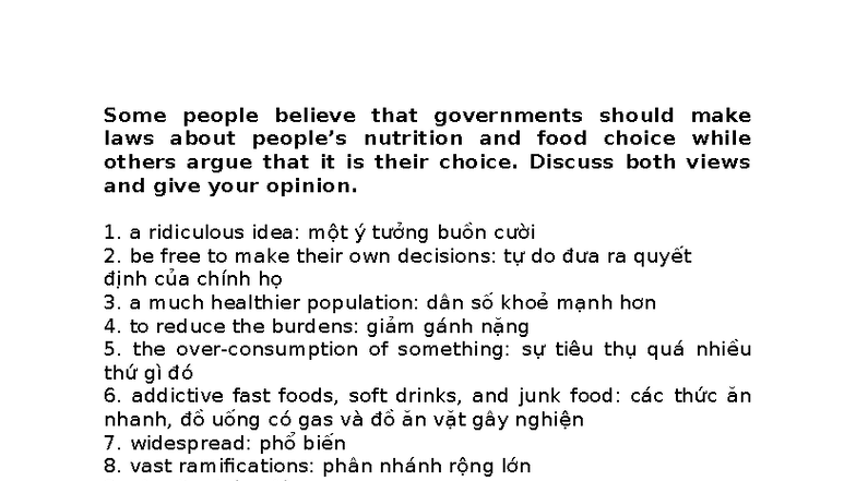 Nutrition Laws Debate: Government Regulation vs. Personal Choice - Studocu