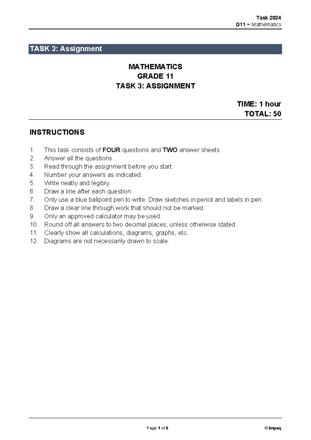 G11 Mathematics Term 2 Paper 2 Assignment Overview - Studocu