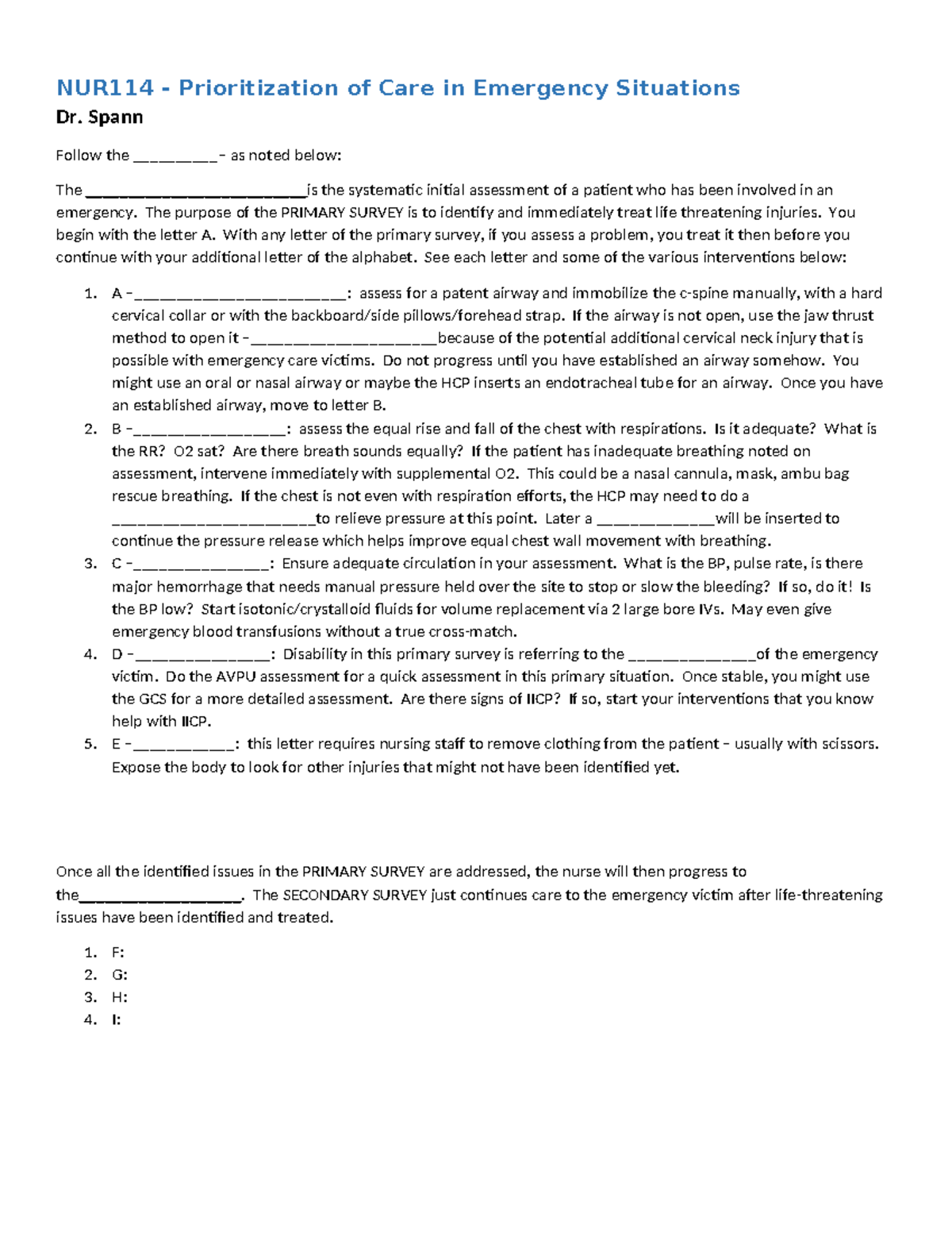 NUR114 2 - Emergency Care Prioritization Notes - Studocu