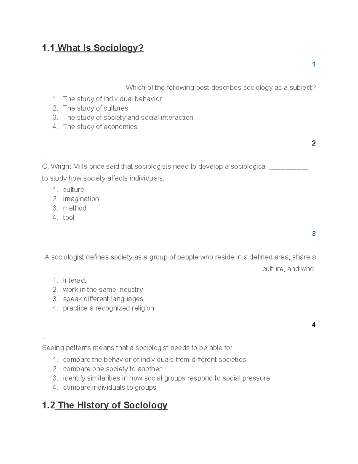 Sociology Quiz & Study Guide: Key Concepts & Theoretical Perspectives ...