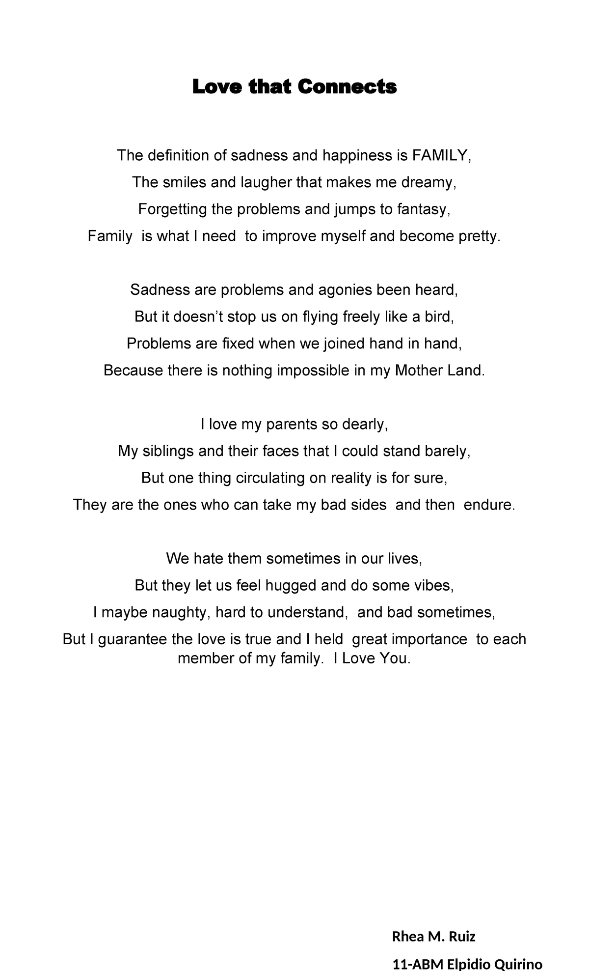 ABM 11 - Love That Connects: A Poem on Family Bonds and Emotions - Studocu