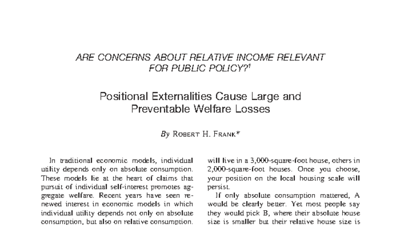 HC9 - Frank 2005 - The Impact of Positional Externalities on Welfare ...