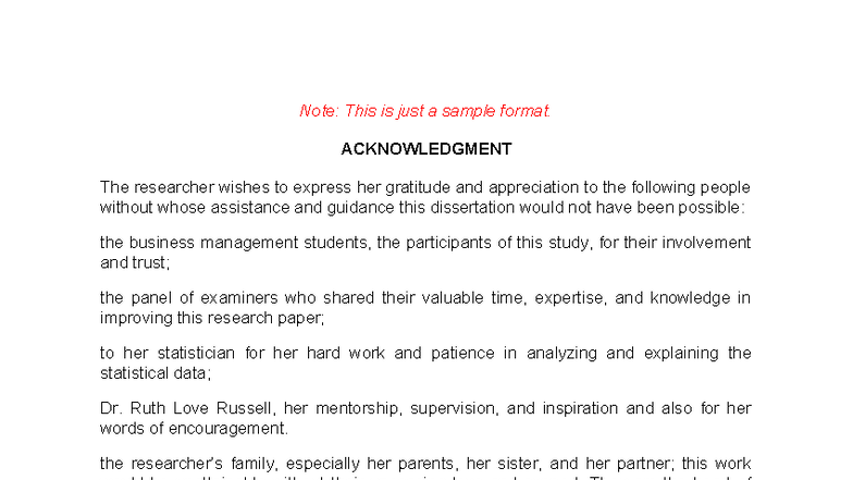 Acknowledgment Sample for Business Management Dissertation - Studocu