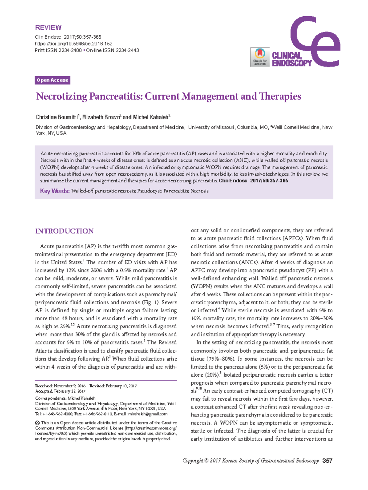 REVIEW: Current Management of Necrotizing Pancreatitis (Ce-2016-152 ...