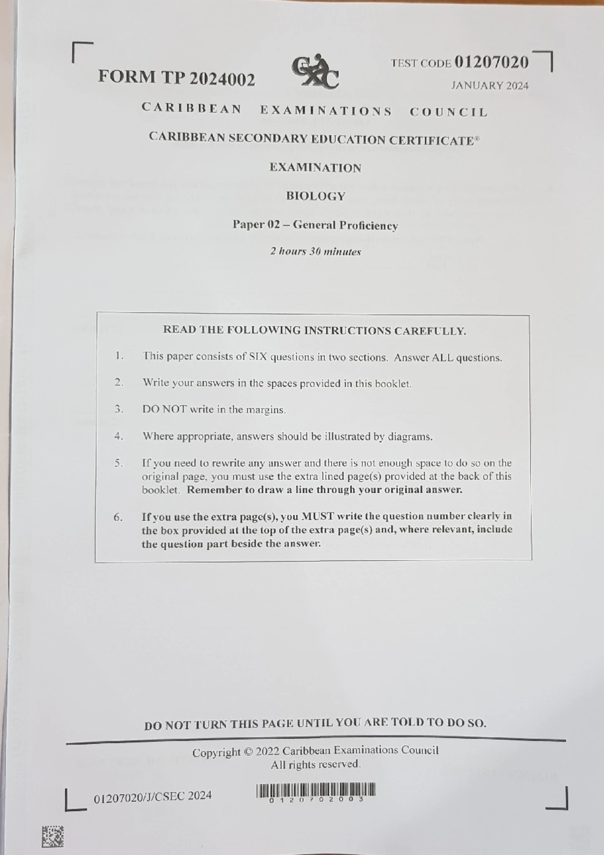 629008112 CSEC Biology Past Papers 1 (2021 Edition) - Studocu