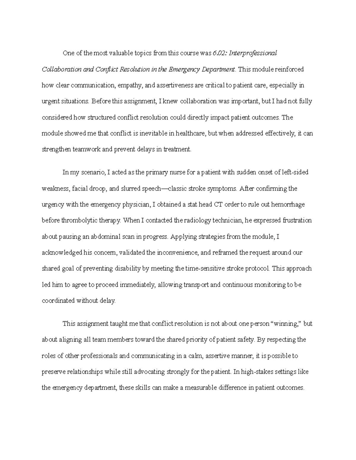 8.01 Reflection: Interprofessional Collaboration & Conflict Resolution ...