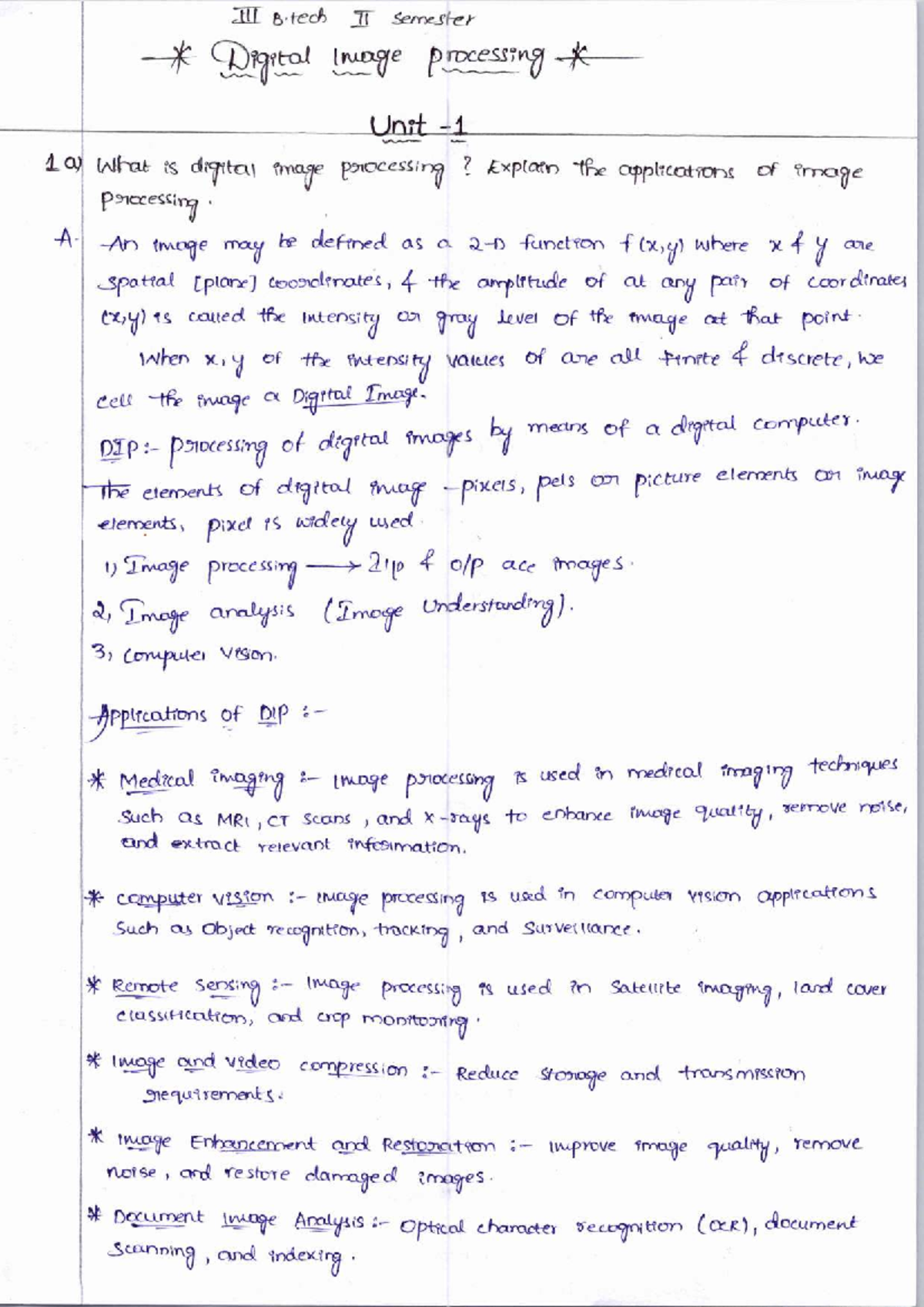 B.Tech II Sem Digital Image Processing Unit 1: Concepts & Applications ...
