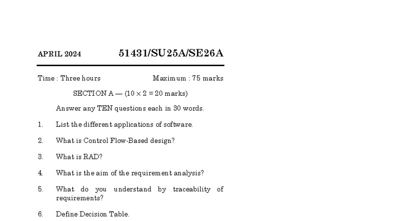 APR-2024 51431 - Software Design & Analysis Exam Guide - Studocu