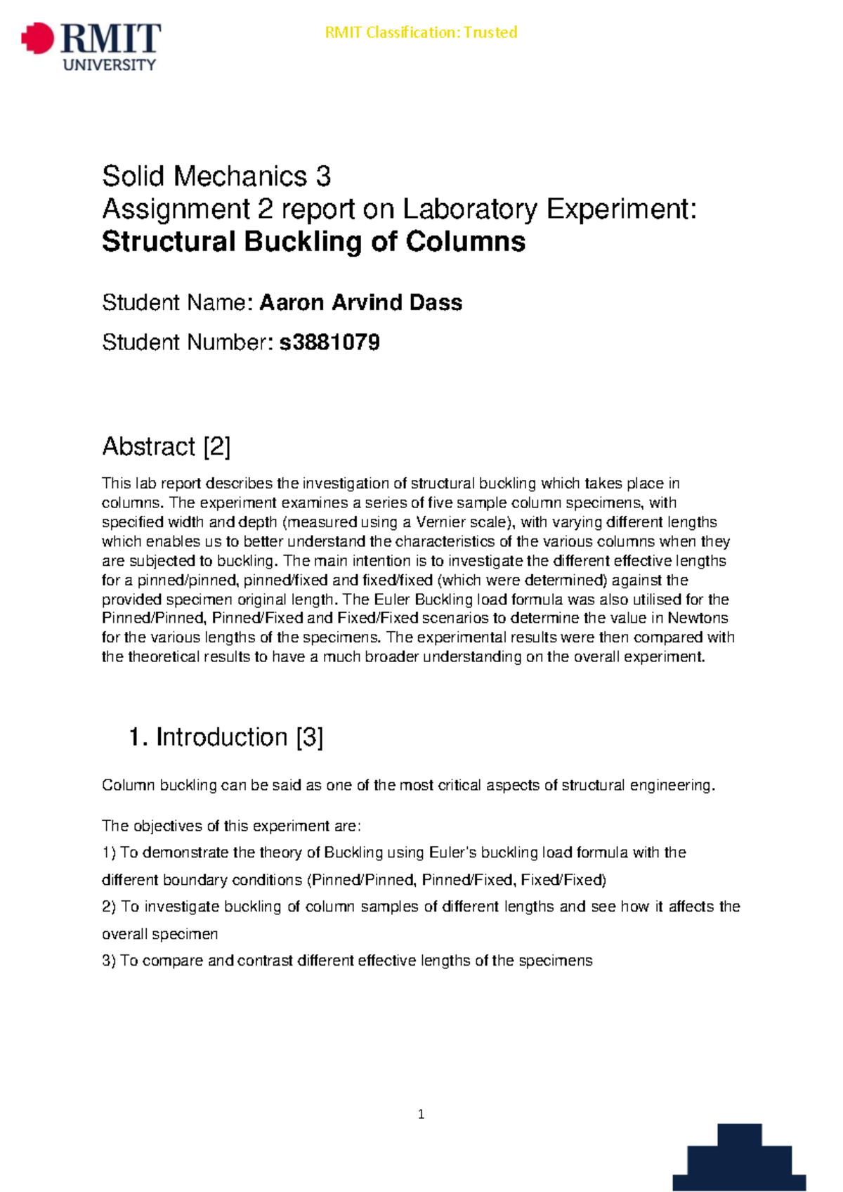 MIEE302 - Column Buckling: Lab Report on Structural Experiments - Studocu