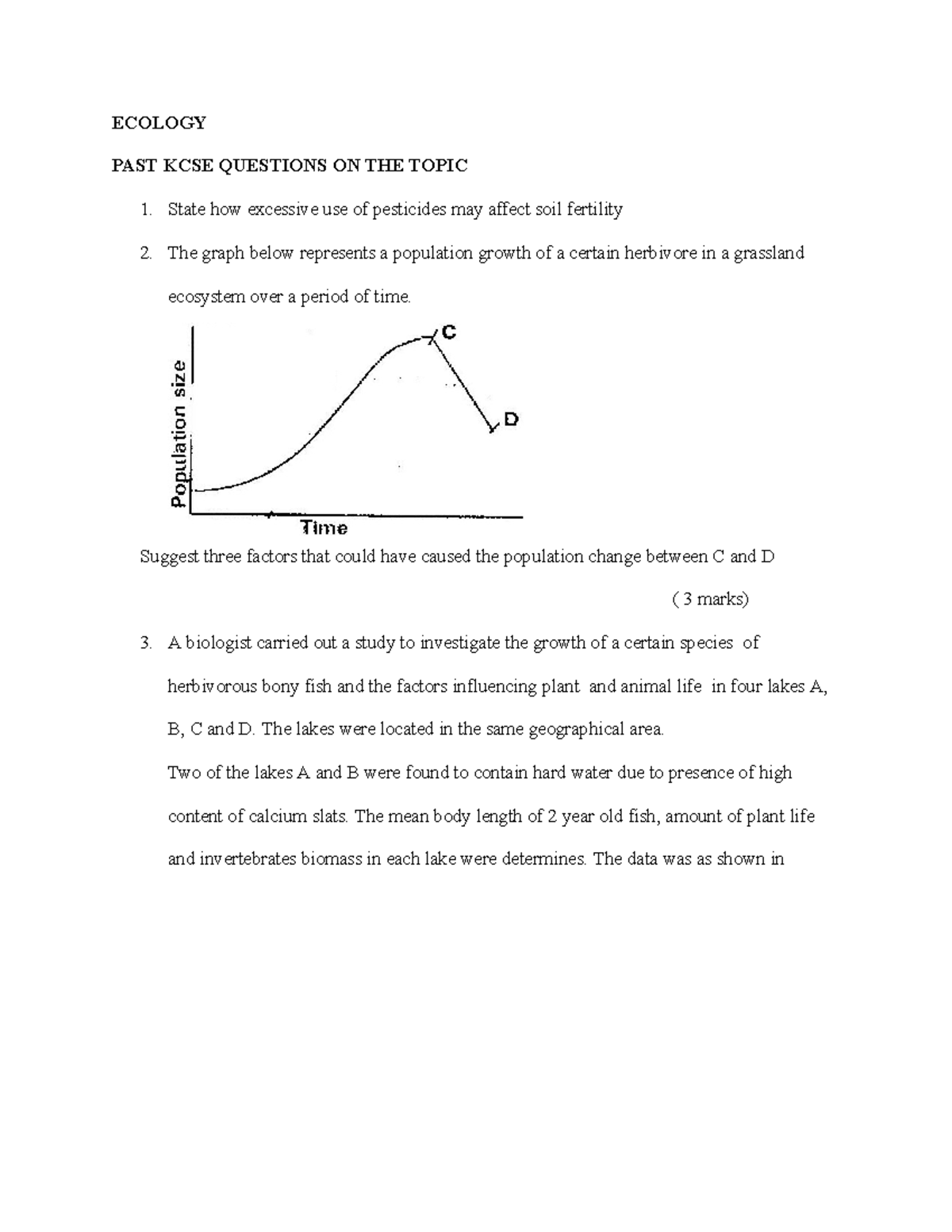 Ecology Revision: Topical Questions for Form 3 (2. Ecology Q) - Studocu
