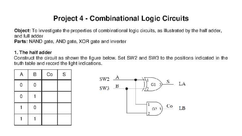 Project 4 - Combinational Logic Circuits Analysis and Design - Studocu