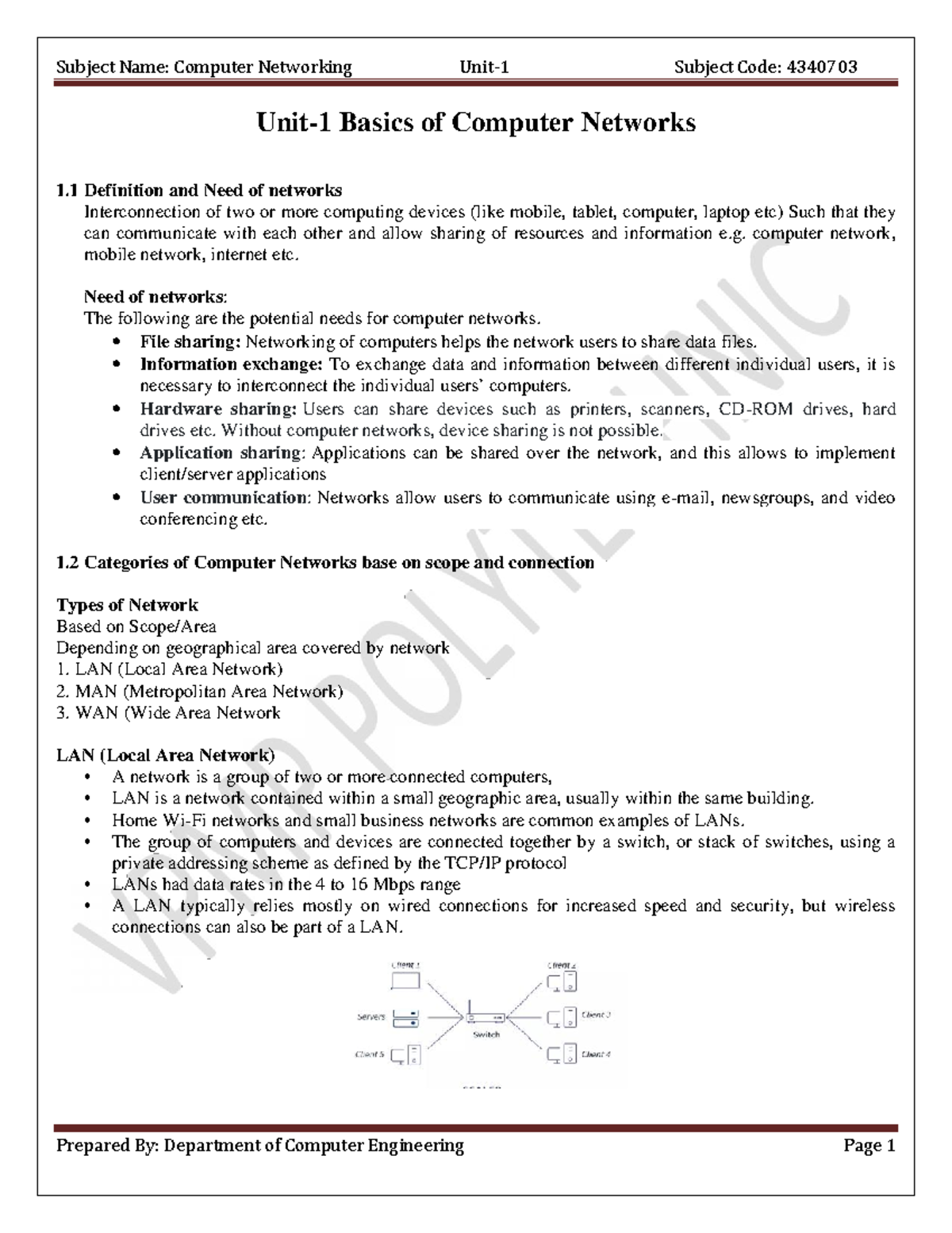 Computer Networking Basics: An Overview (Subject Code: 4340703) - Studocu