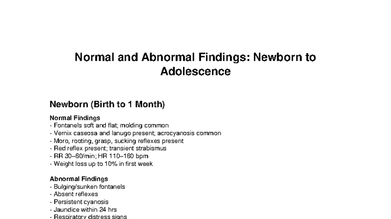 Normal and Abnormal Findings: Newborn to Adolescence (Birth to 18 ...