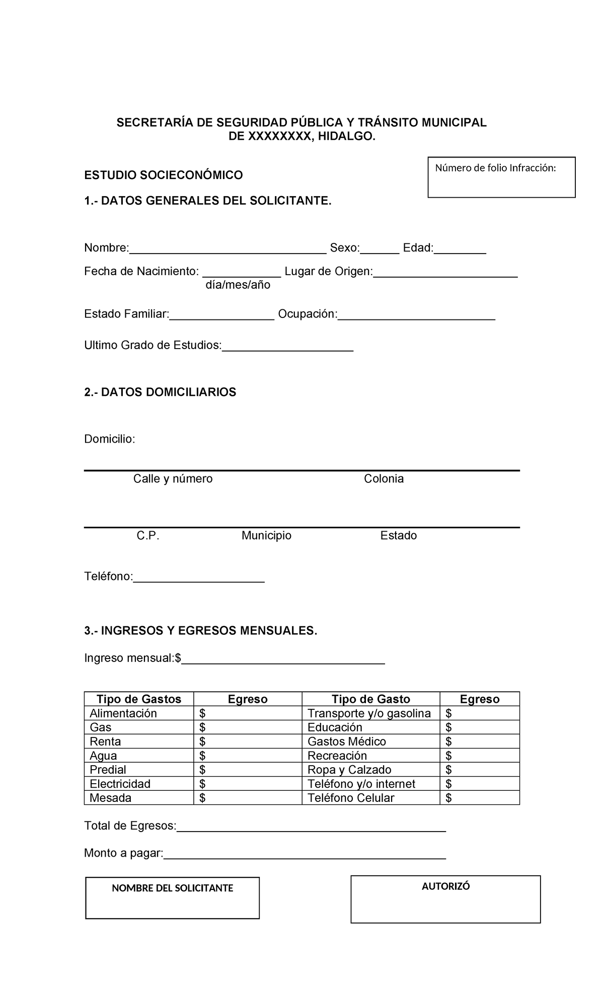 Estudio Socieconomico Boleta DE Infracción - SECRETARÍA DE SEGURIDAD ...