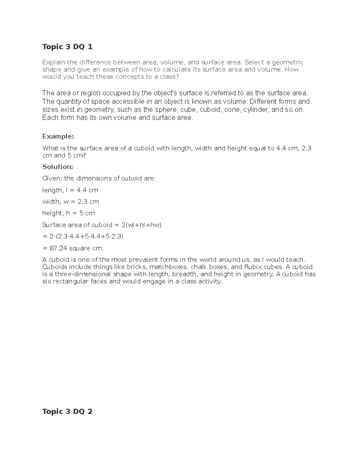 MAT 151 Topic 3: Understanding Area, Volume, and Trigonometric Ratios ...
