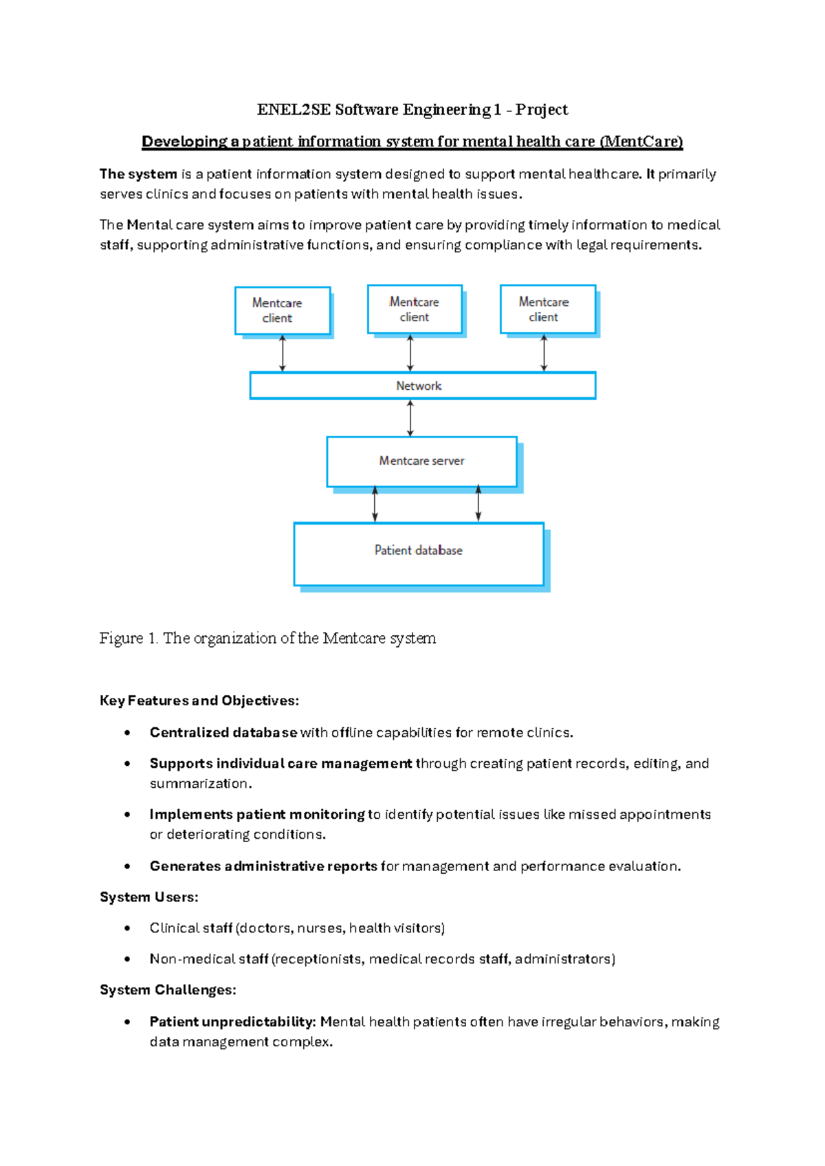 ENEL2SE Software Engineering 1 - Project on MentCare System Design ...