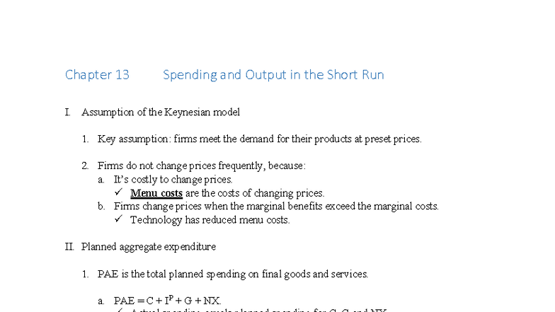 Chapter 13 Study Notes: Keynesian Model & Short-Run Output Analysis ...