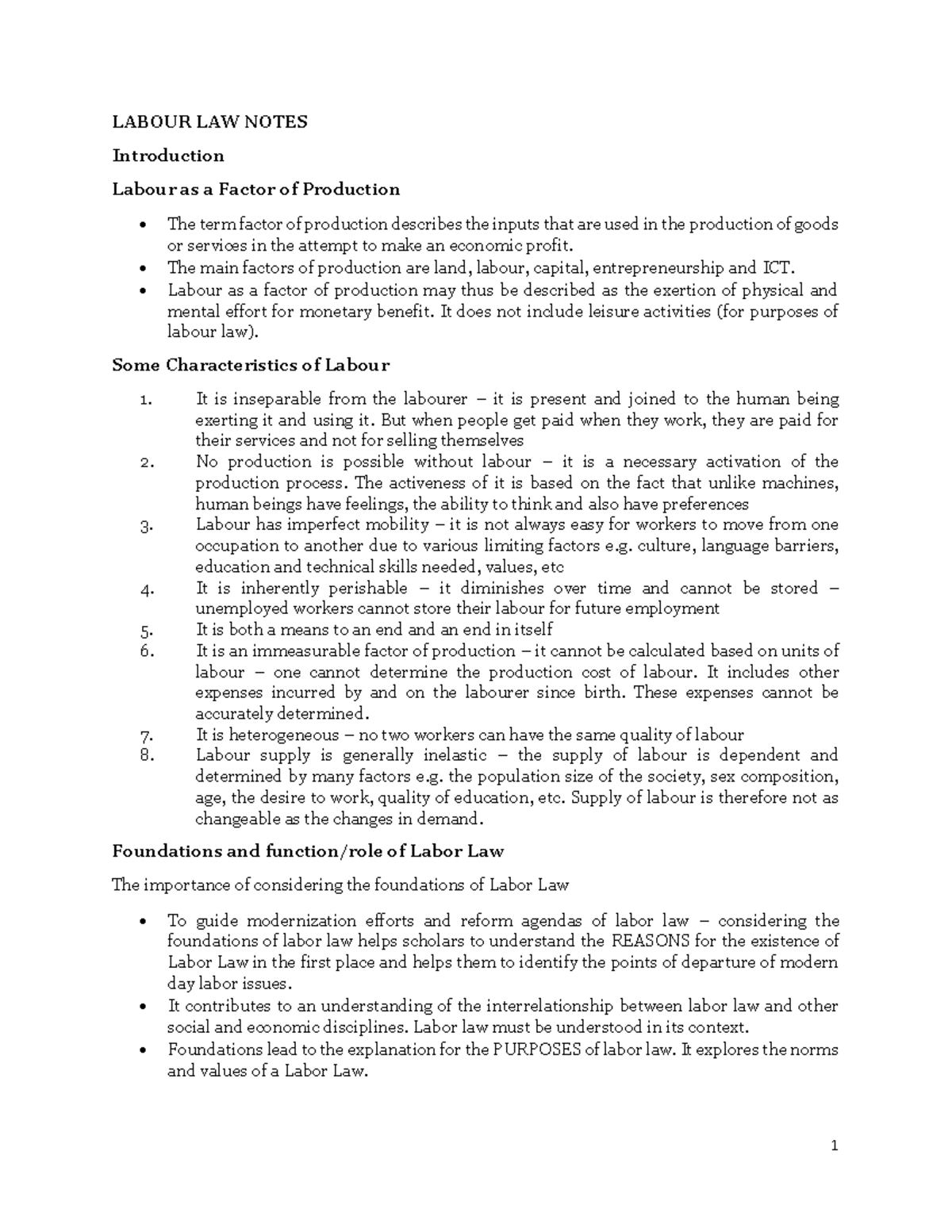 Notes-Labour Law - Includes cited examples - LABOUR LAW NOTES ...