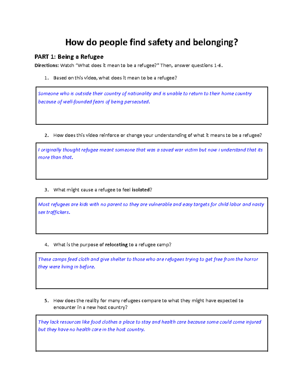 Safety and Belonging Guided Notes: Understanding Refugees' Experiences ...