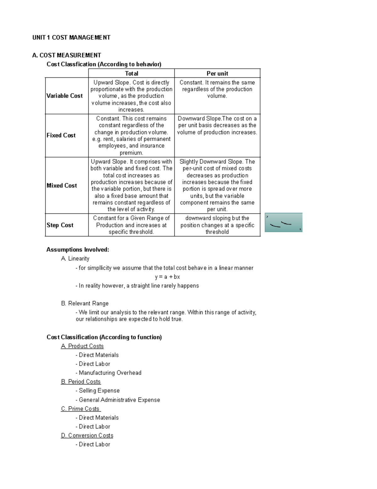 Cost measurement - UNIT 1 COST MANAGEMENT A. COST MEASUREMENT Cost ...