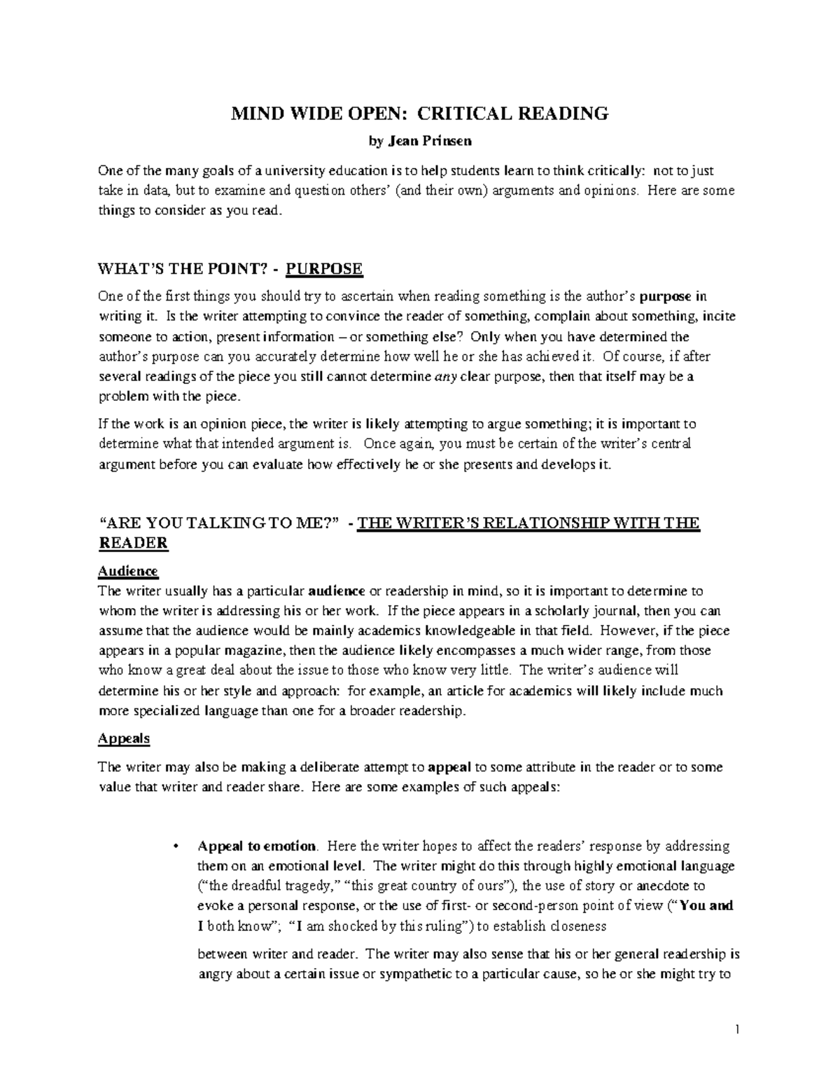 Critical Reading Insights for WRIT 125 - Mind Wide Open Study Guide ...