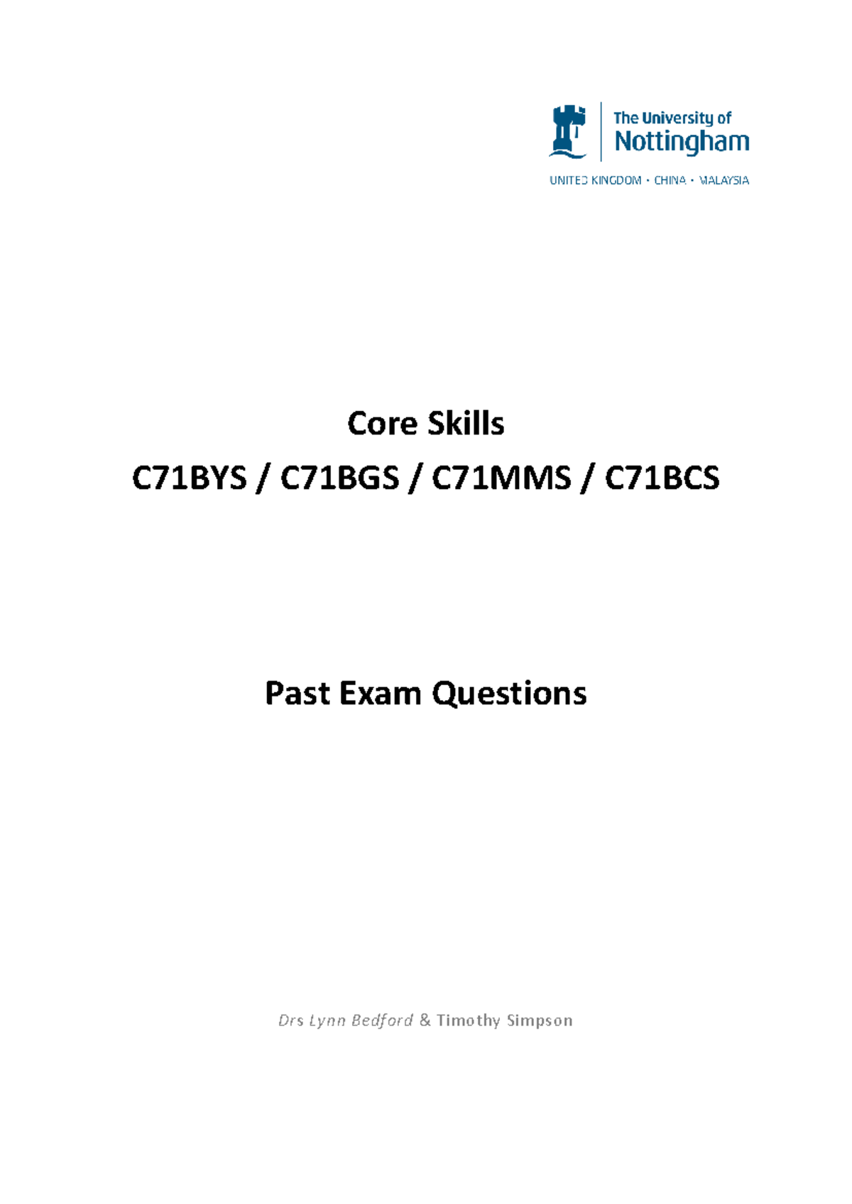 C71 Core Skills Past Exam Questions 2017-2018 - Studocu