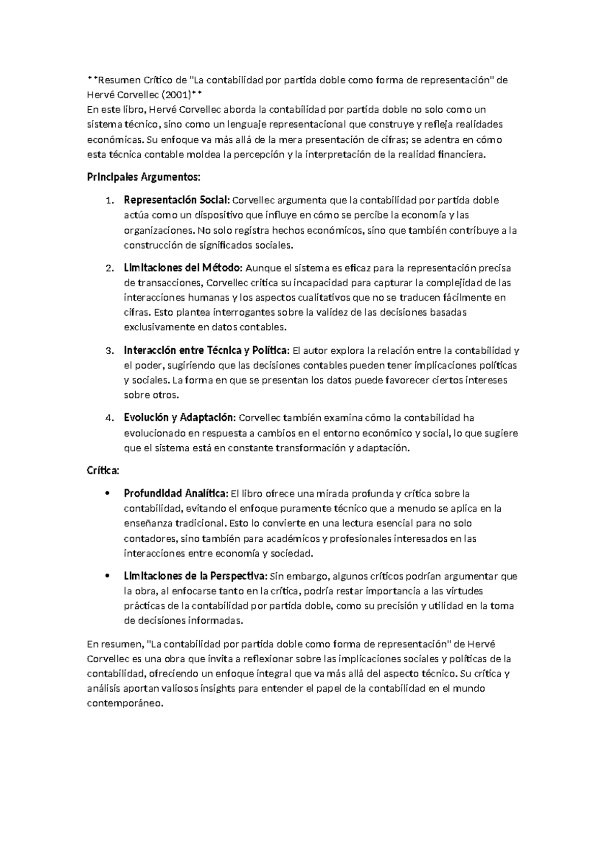 Resumen Crítico de "Contabilidad por Partida Doble" - Hervé Corvellec ...