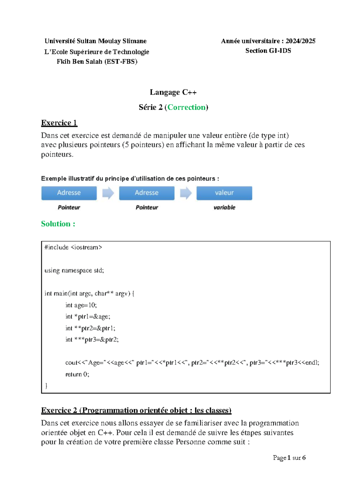 Correction TD2 - C++: Pointeurs et Programmation Orientée Objet - Studocu