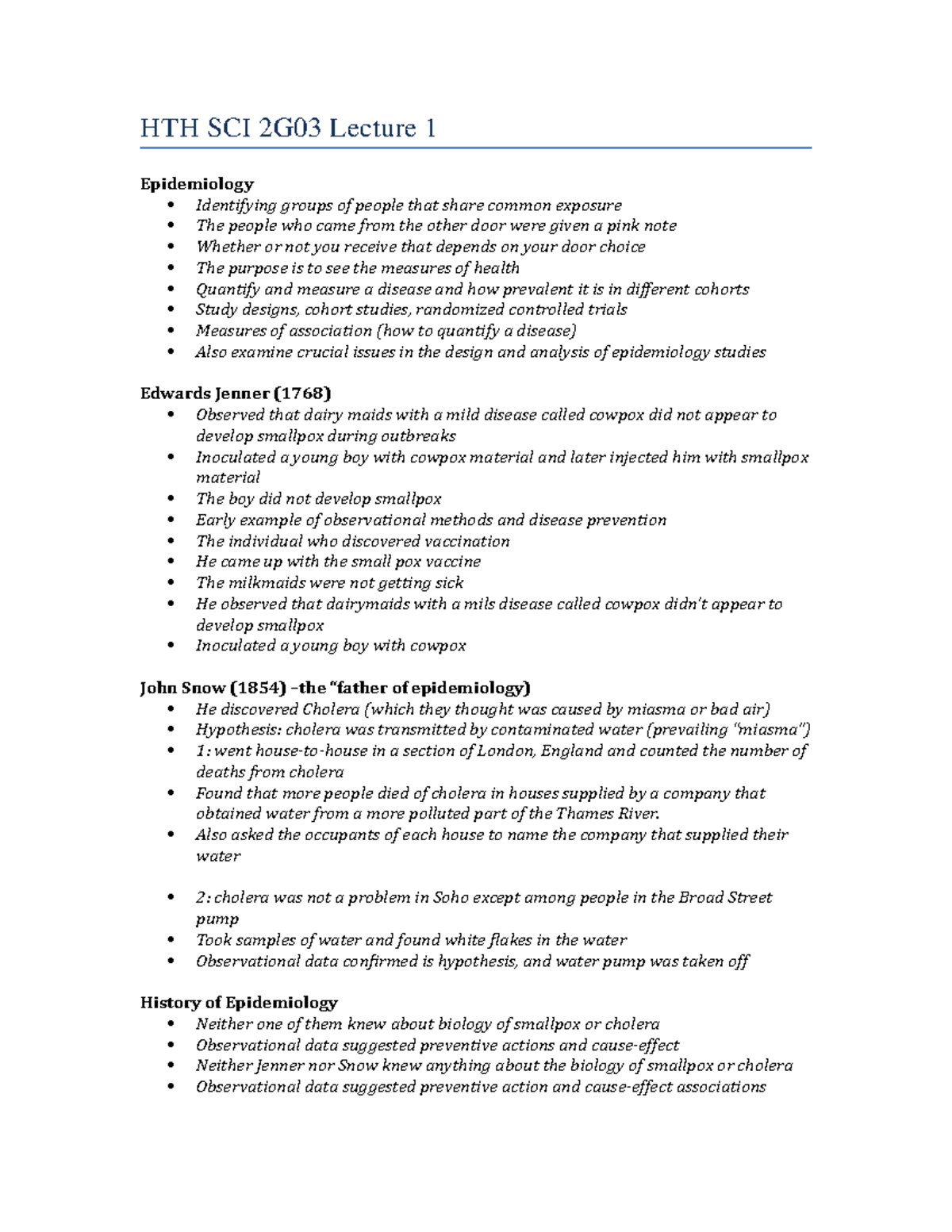 HTH SCI 2G03 Lectures - Lecture notes 1-5 - HTH SCI 2G03 Lecture 1 ...