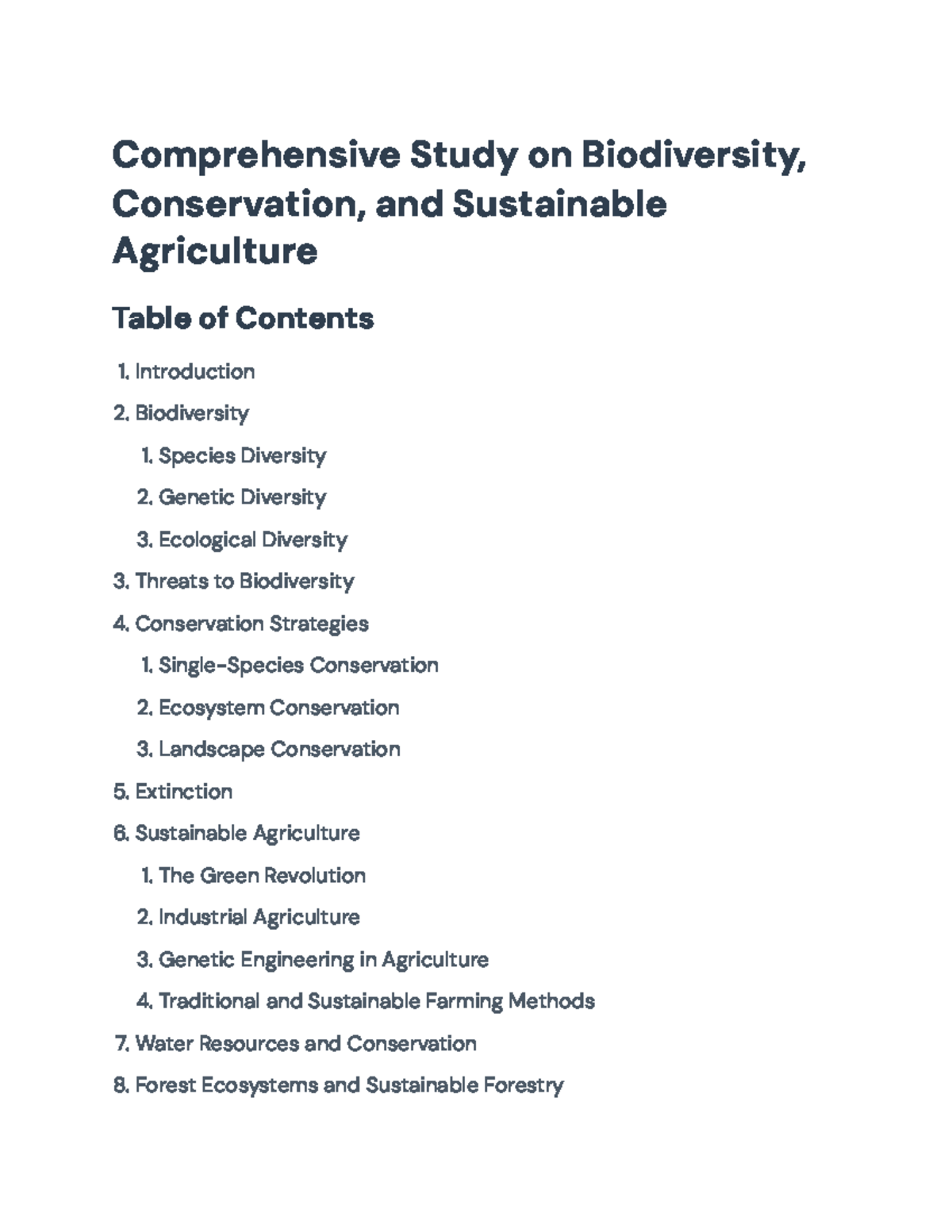 Biodiversity, Conservation & Sustainable Agriculture Study Guide (ENV ...