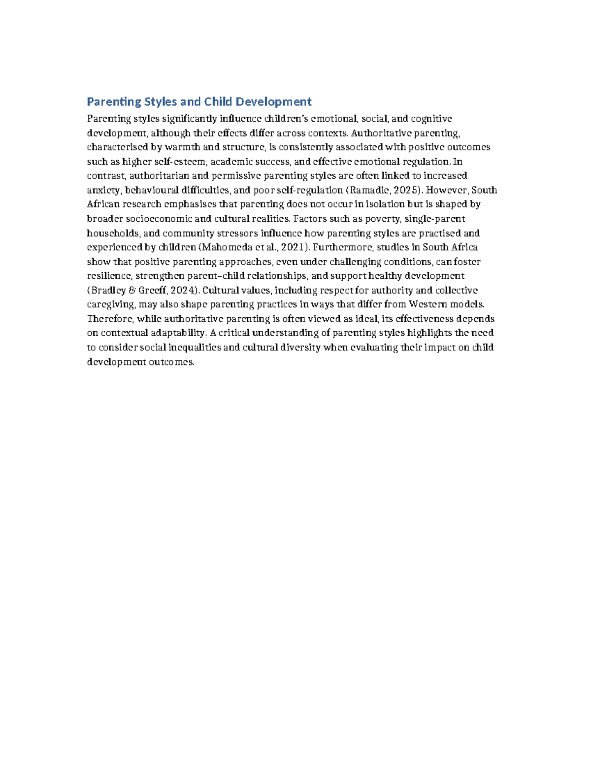 Parenting Styles and Child Development: A South African Perspective ...