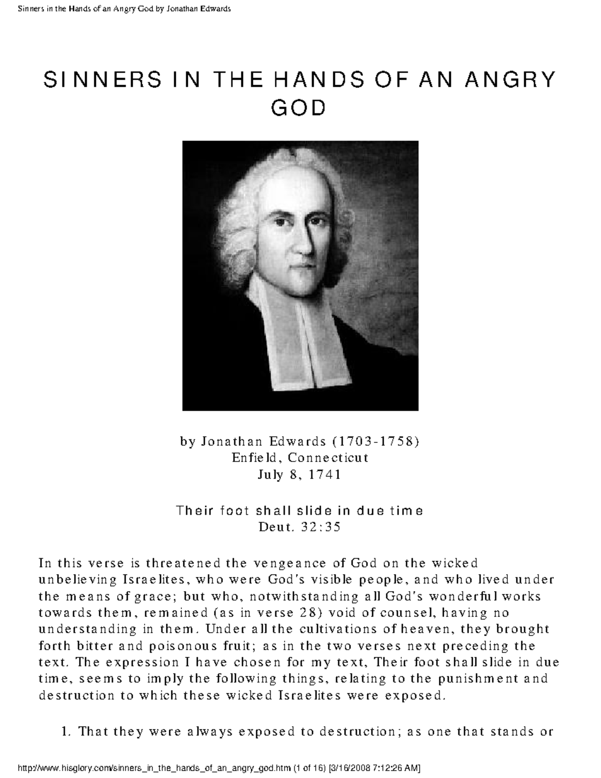Sinners in the Hands of an Angry God: A Sermon by Jonathan Edwards ...