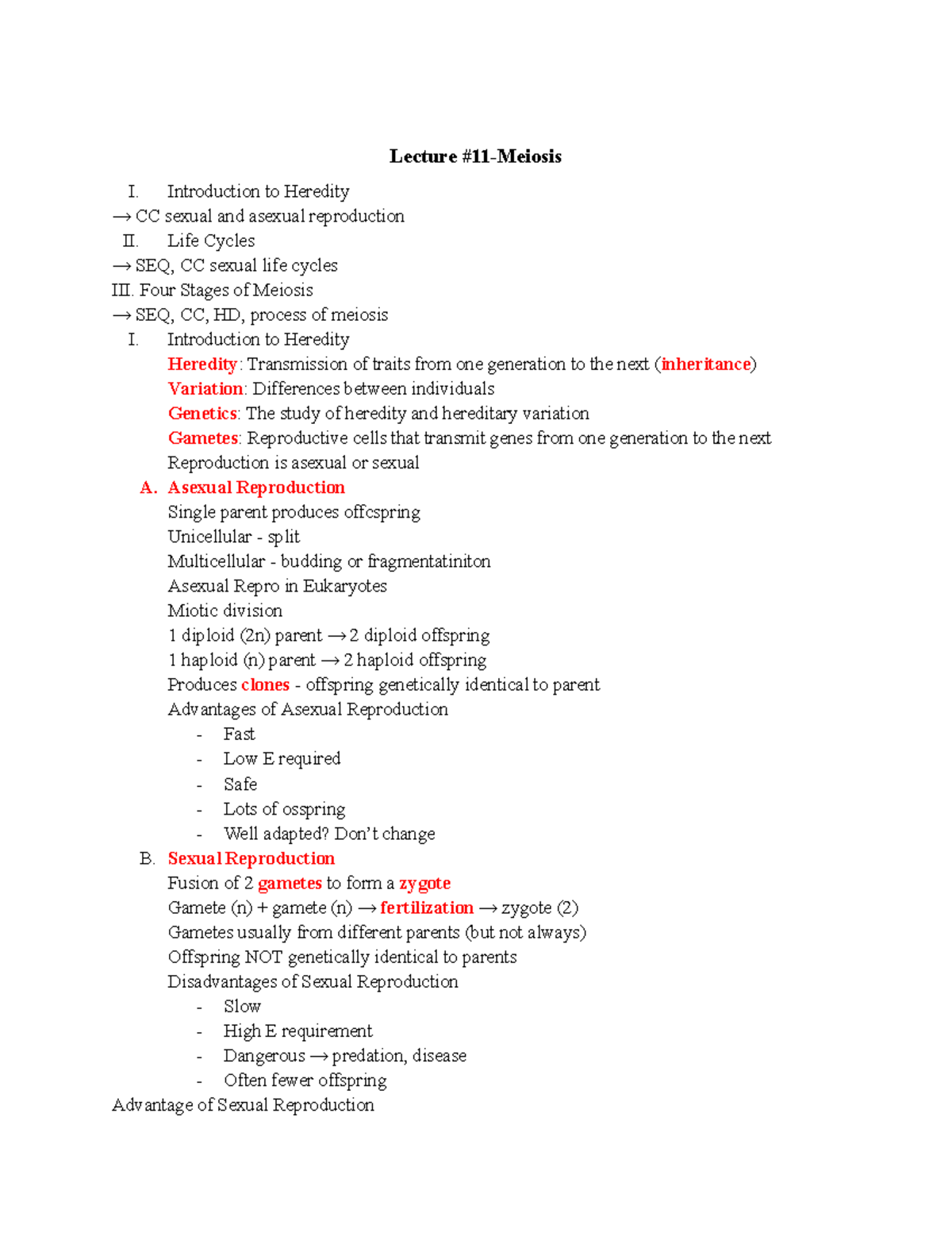 Gen Bio 1 - Lecture 11: Introduction to Heredity and Reproduction - Studocu