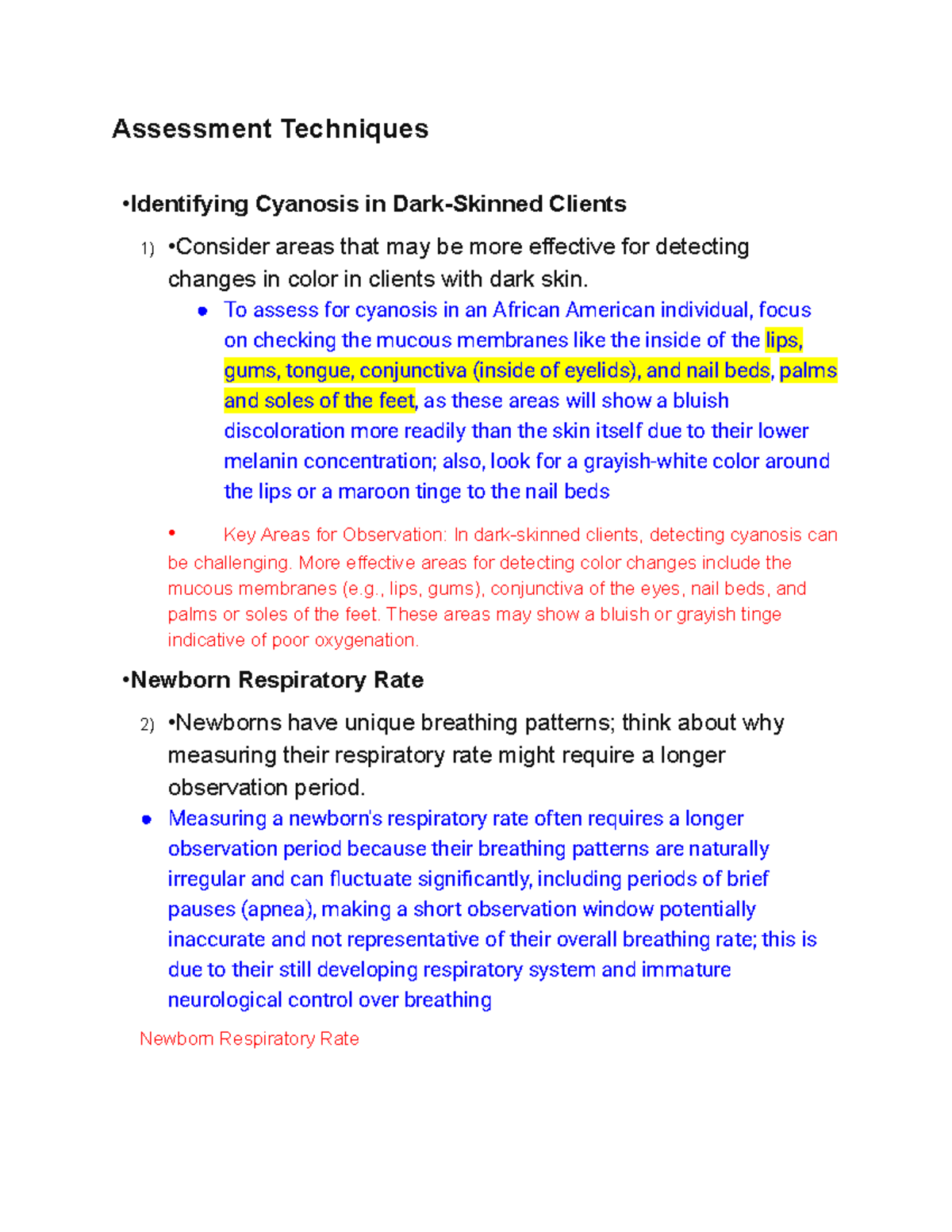 Adult L - Exam 3 - Study Guide: Assessment Techniques for Cyanosis and ...