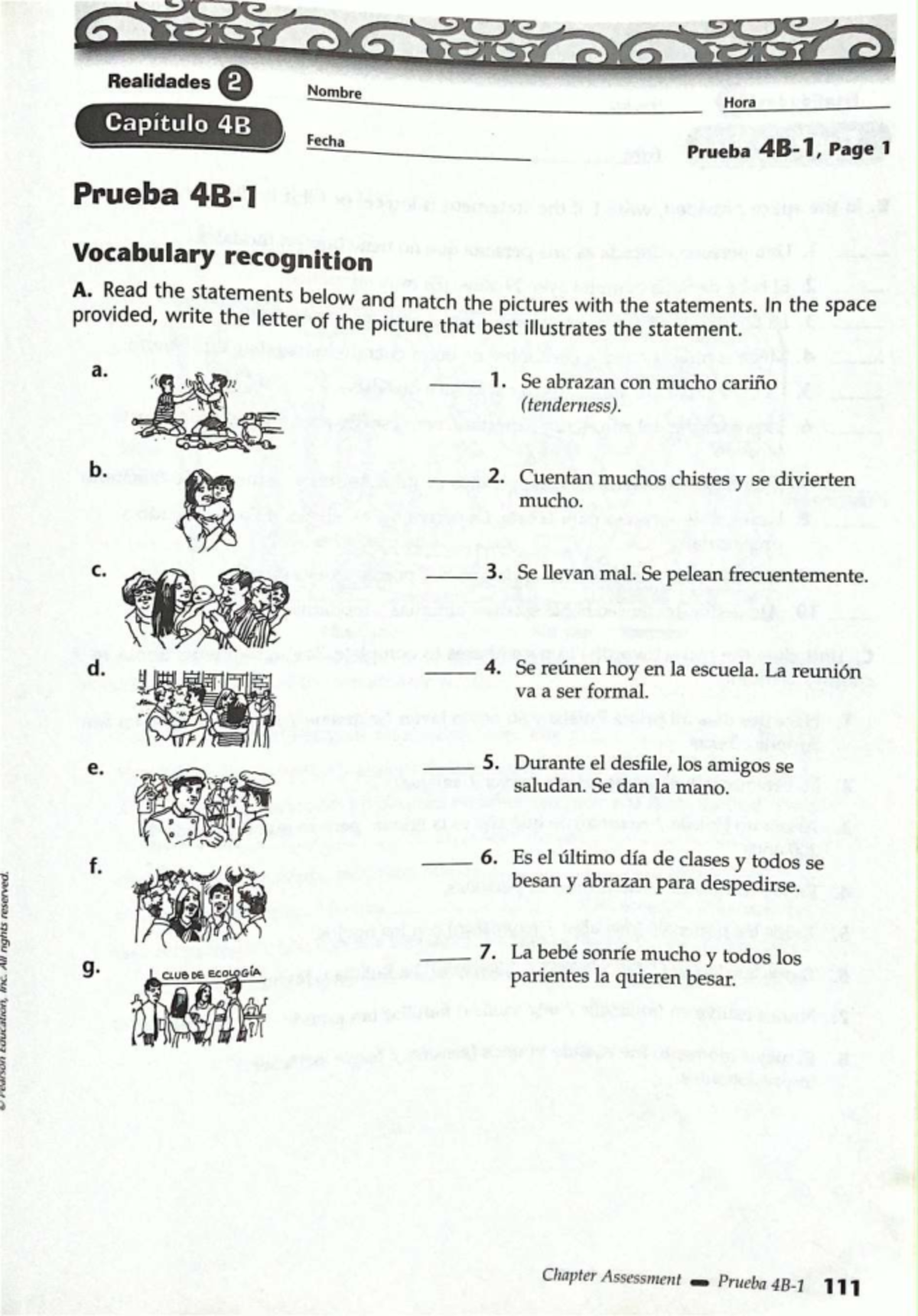 Realidades 2 (6.00) Capítulo 4B Prueba: Vocabulary & Tenses Assessment ...