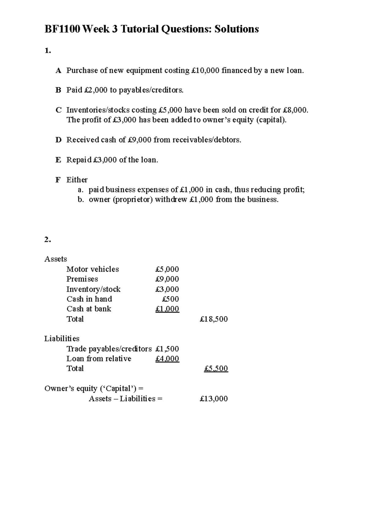 Week 3 Tutorial Questions revised final solutions - BF1100 Week 3 ...