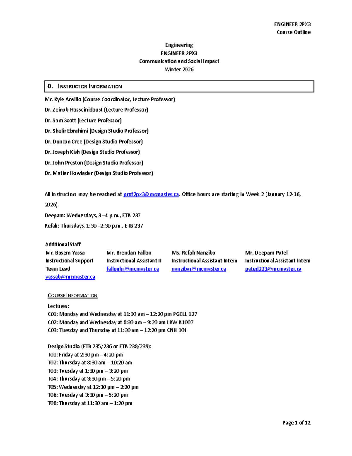 ENGINEER 2PX3 Course Outline: Communication & Social Impact Winter 2026 ...