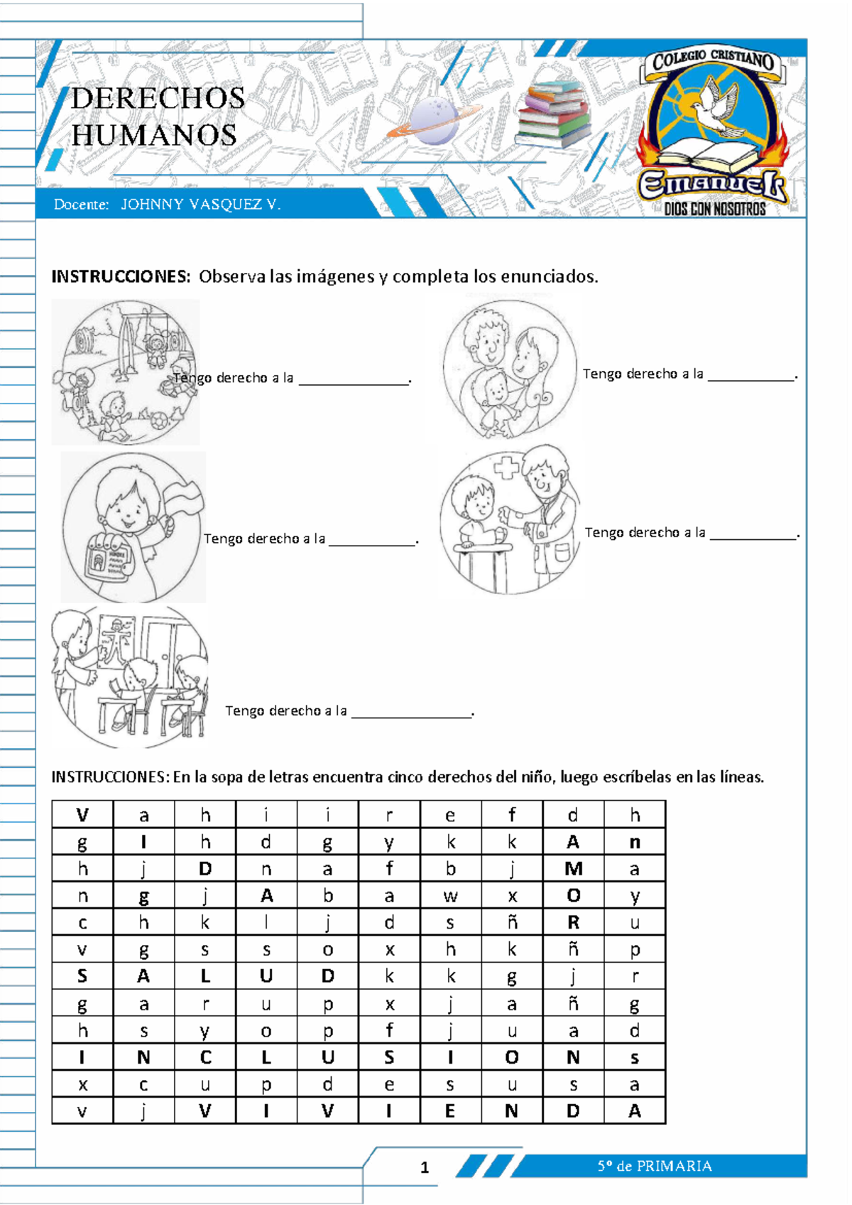 Derechos Humanos Ficha Para 5 De Primaria Studocu