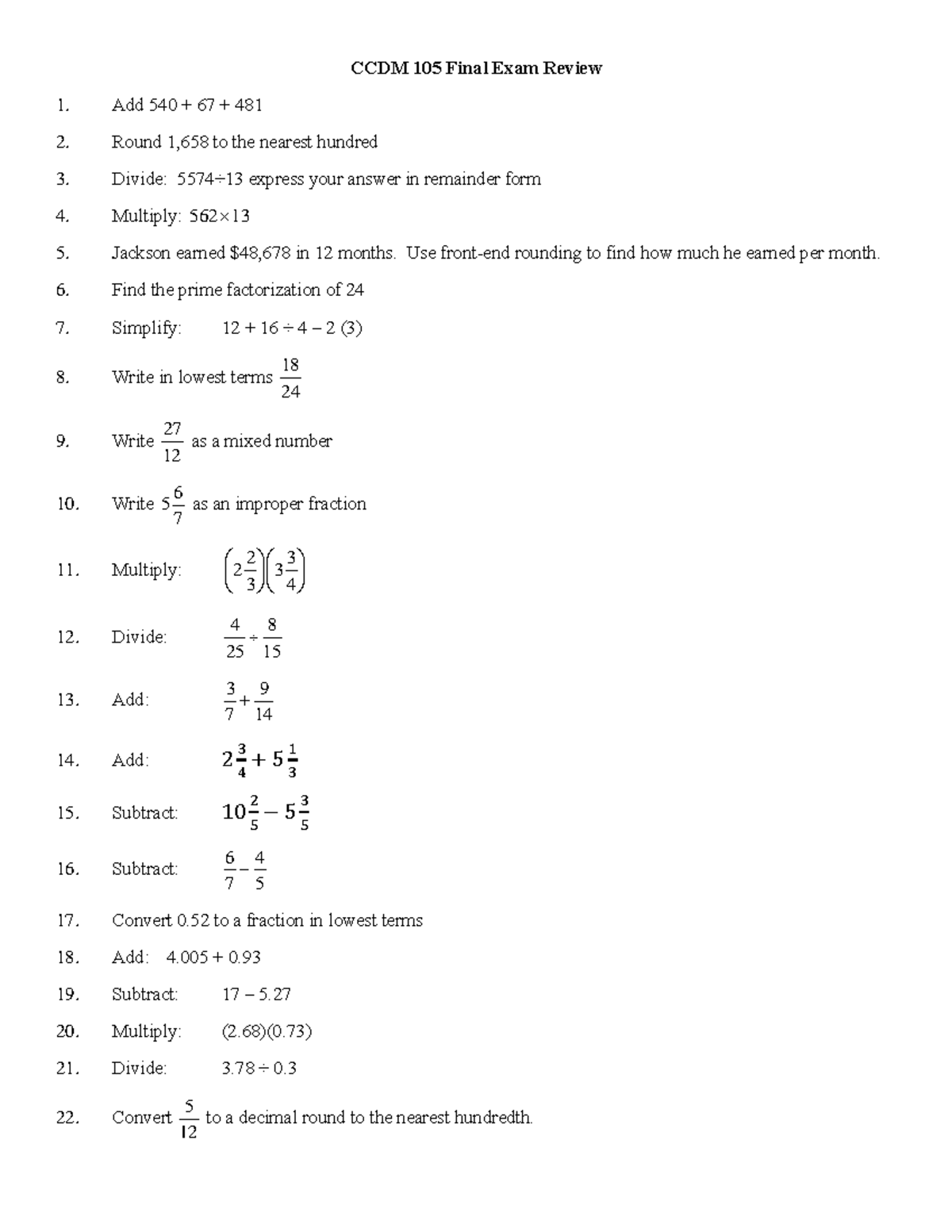 CCDM 105 Final Exam Review - Comprehensive Practice Problems - CCDM 105 ...