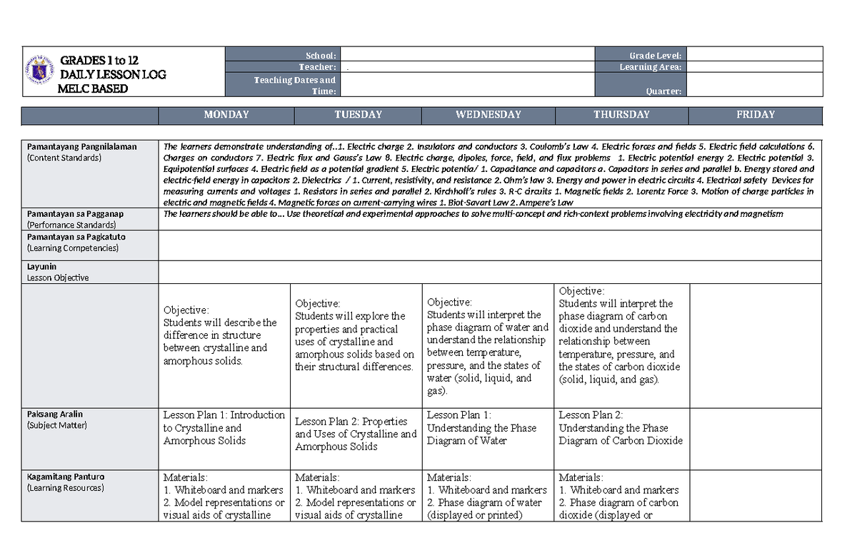 WEEK 3 - Mandatory assignment - GRADES 1 to 12 DAILY LESSON LOG MELC ...