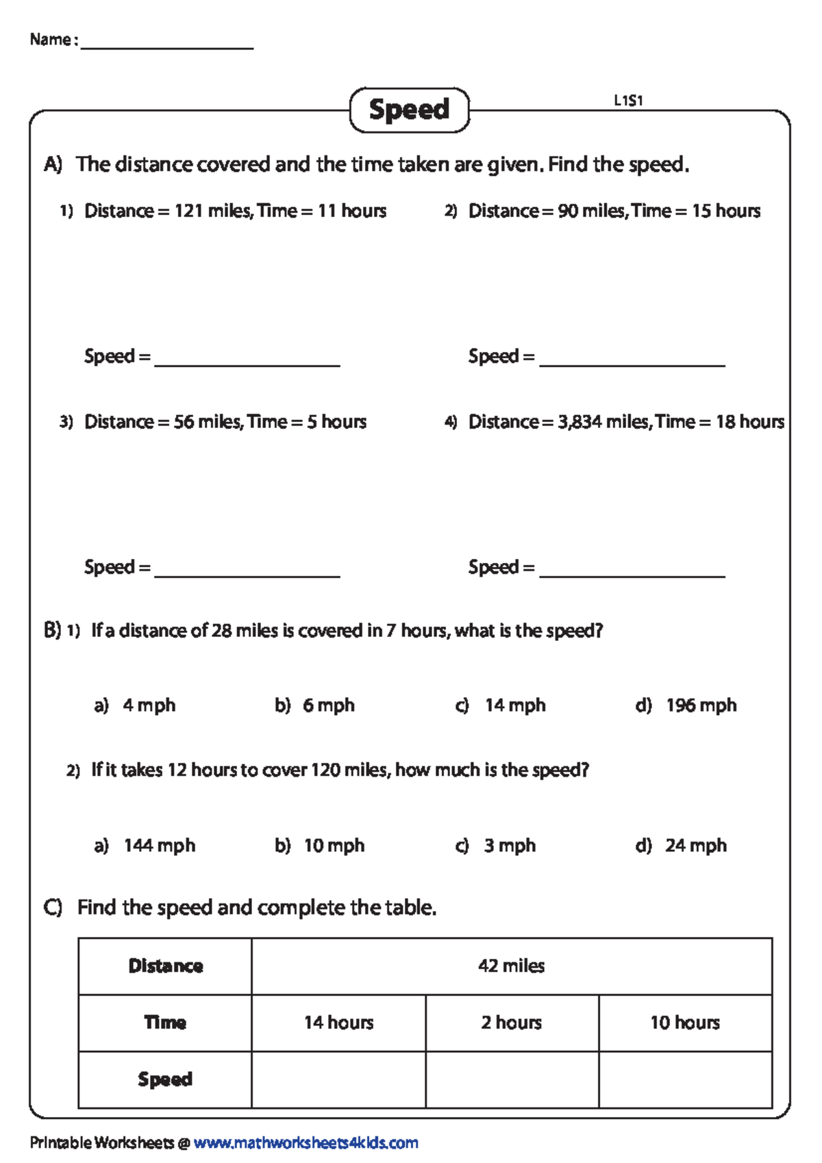 Speed-level 1-1 - science - Name : L1S1 Speed A) The distance covered ...