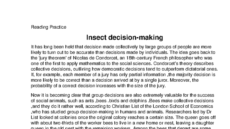 Insect Decision-Making: Collective Choices and Strategies - Studocu